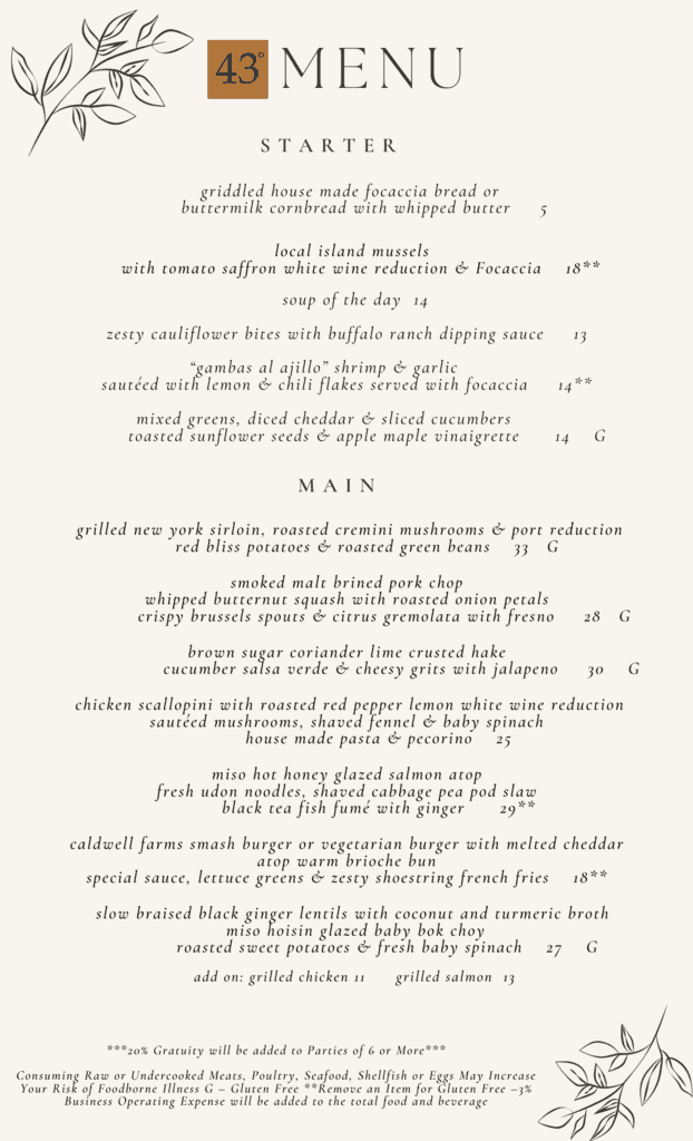 Menu - North43Bistro